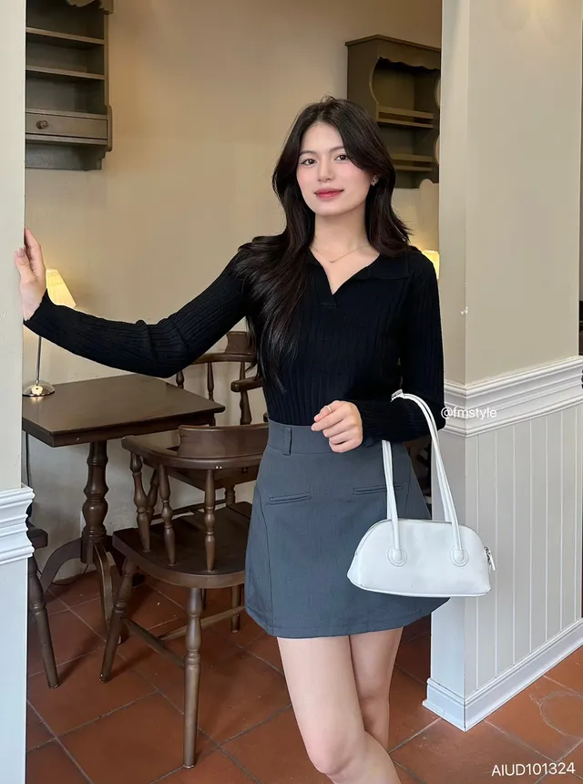 Áo Dệt Kim Tay Dài cổ bẻ V trơn LH.B16 | FM Style
